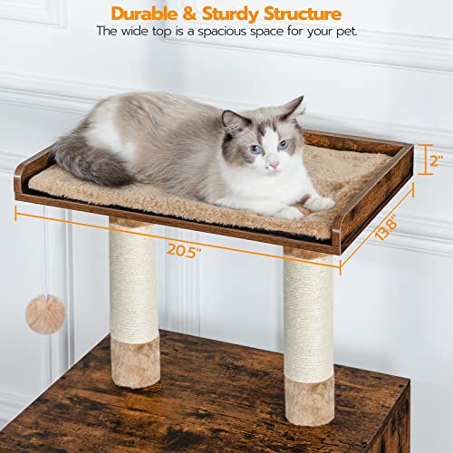 HOOBRO Litter Box Enclosure with Cat Tree Tower, Litter Box Furniture Hidden with Cute Entrance, Private Washroom with Sisal Scratching Posts, Cat Head Door and Large Platform, Rustic Brown BF11MW03
