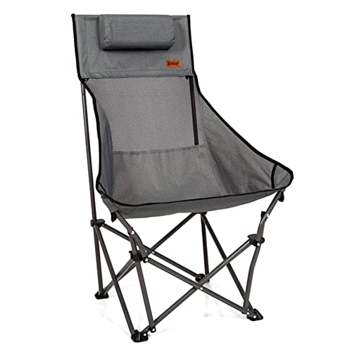 MacSports XP High Back Collapsible and Portable Compact Camping Chair with Lumbar Support Steel Frame and Polyester Fabric, Gray