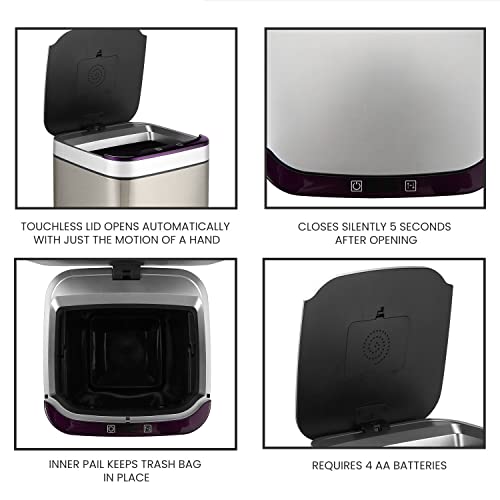 Hanover 10-Liter / 2.6-Gallon Stainless Steel 10 Liter-2.6 Gallon Home and Kitchen | Fingerprint Smudge Resistant | Soft Close | Sensor Lid | Carbon Odor Control, 10L Trash Can 1