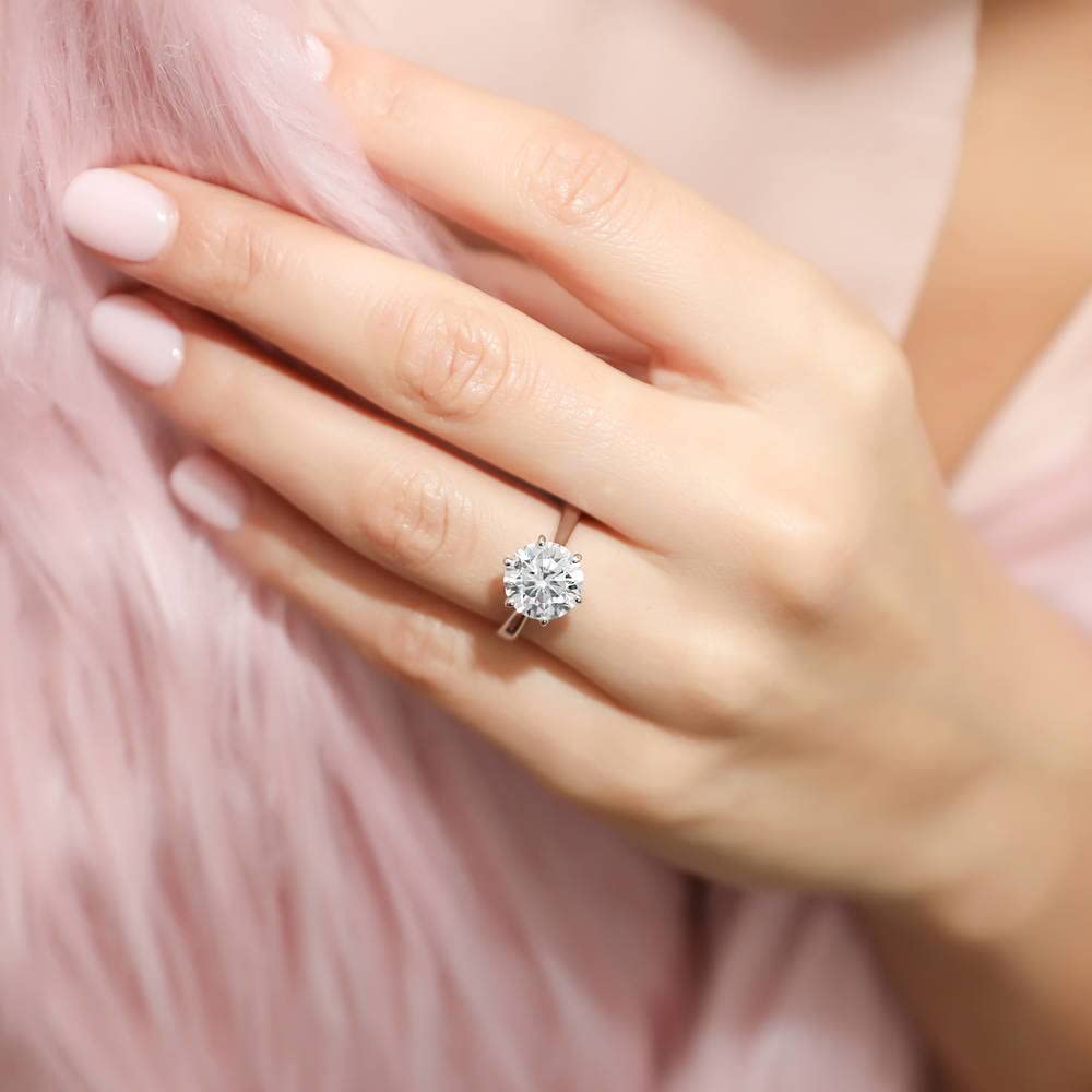 BERRICLE Sterling Silver Solitaire Wedding Engagement Rings 3.8 Carat Round Cubic Zirconia CZ Ring Set for Women, Rhodium Plated Size 10