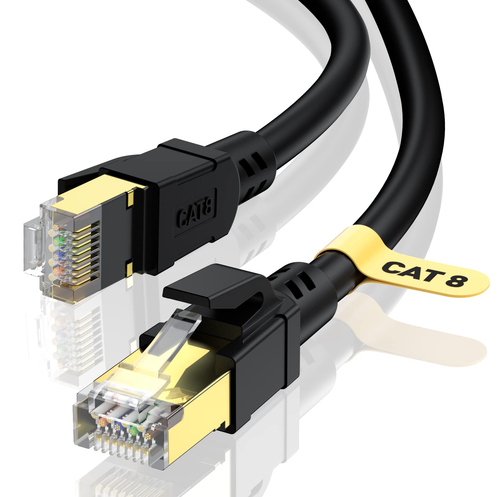 CABNEER Cat8 Ethernet Cable 75FT, 40Gbps 2000Mhz High-Speed Gigabit STP Cat-8 Network Internet Cable Black, Heavy Duty Patch Cord - LAN Cable for Computer Router PC TV - 75 Feet