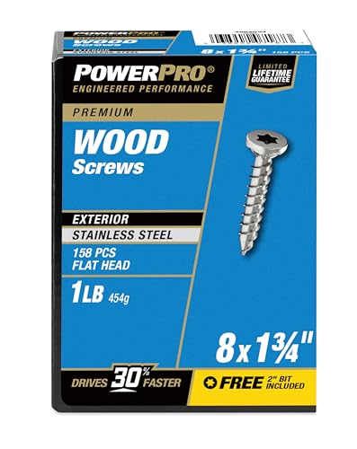 Power Pro Premium 305 Stainless Steel Wood Screws (#8 x 1-3/4") - 1lb Box