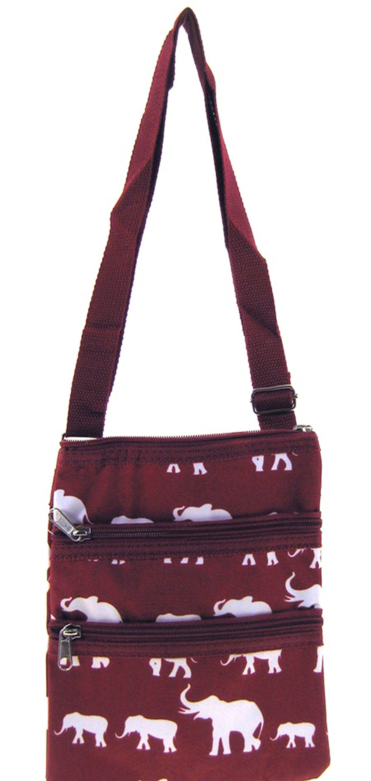 Elephant Print Cross Body Purse Messenger Bag Burgundy Alabama Roll Tide Bama