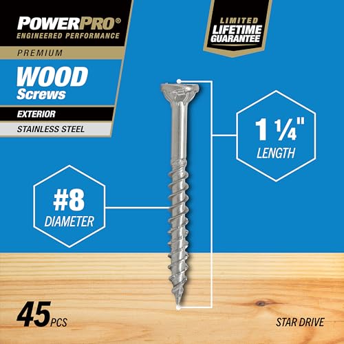 Power Pro Premium 305 Stainless Steel Wood Screws (#8 x 1-1/4") - 45pc