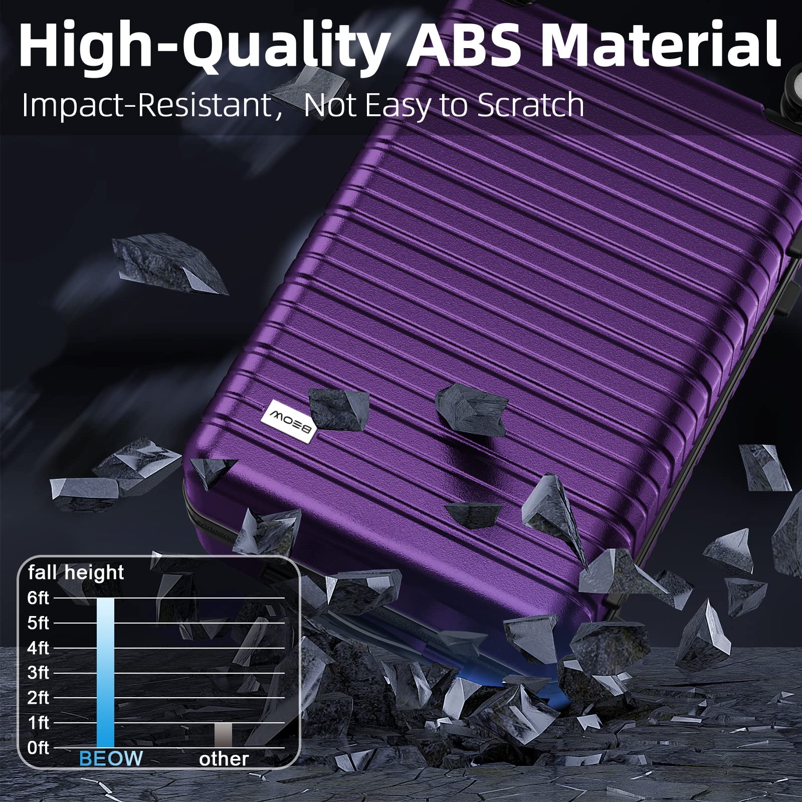 BEOW Expandable Luggage Sets Clearance 3 Piece Hardshell Lightweight PC+ABS Suitcase Spinner Wheels TSA Lock Purple