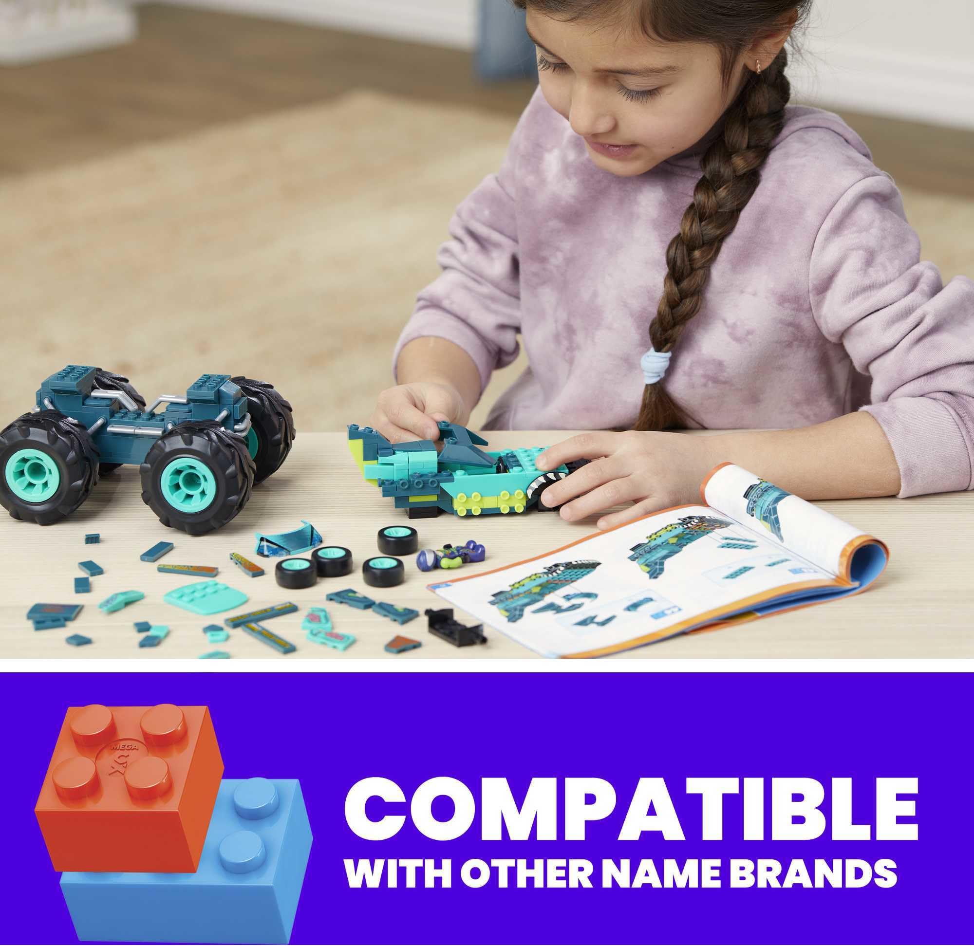 MEGA Construx Hot Wheels Monster Trucks Toy Car Building Set, MEGA-Wrex with 187 Pieces, 1 Micro Action Figure Driver, Red, Kids Age 5+ Years