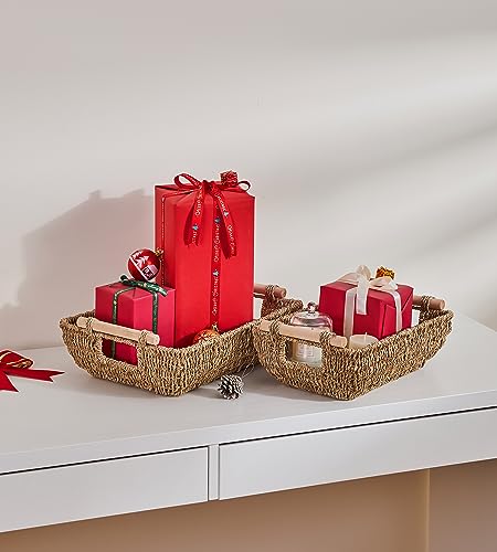 Berdeng Wicker Storage Basket, Large Baskets for Gifts Empty, Small Baskets for Organizing, Woven Storage Baskets for Shelves, Toy Basket, Set of 3(Sea Grass)
