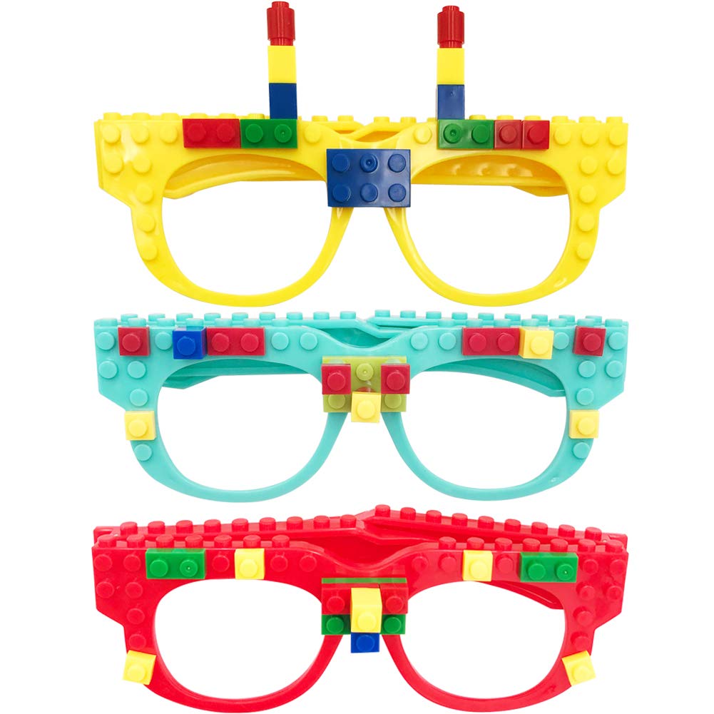 Hooqict 9 Pcs DIY Building Bricks Glasses Building Blocks Games for Kids Birthday Party Favor Block Theme Party Supplies Carnival Easter Games