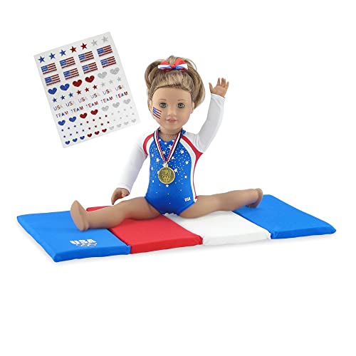 Emily Rose Doll Clothes,18 Inch Gymnastics Sports Outfit for Dolls, Doll Gymnastic Accessories with Medal and Face Stickers, Gymnast Toy Compatible with American Girl Dolls, Designed in USA