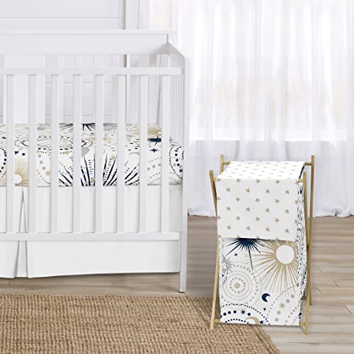 Sweet Jojo Designs Star and Moon Baby Kid Clothes Laundry Hamper - Navy Blue, Gold, and Grey Celestial Sky Stars Gender Neutral Unisex