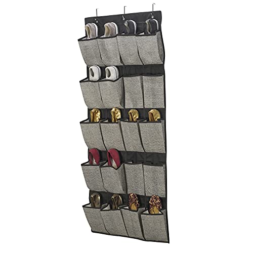 Simplify 20 Pocket Over The Door Hanging Shoe Organizer, Closet Storage, Space Saver, Breathable Material Keeps Dust & Odors Away, Black