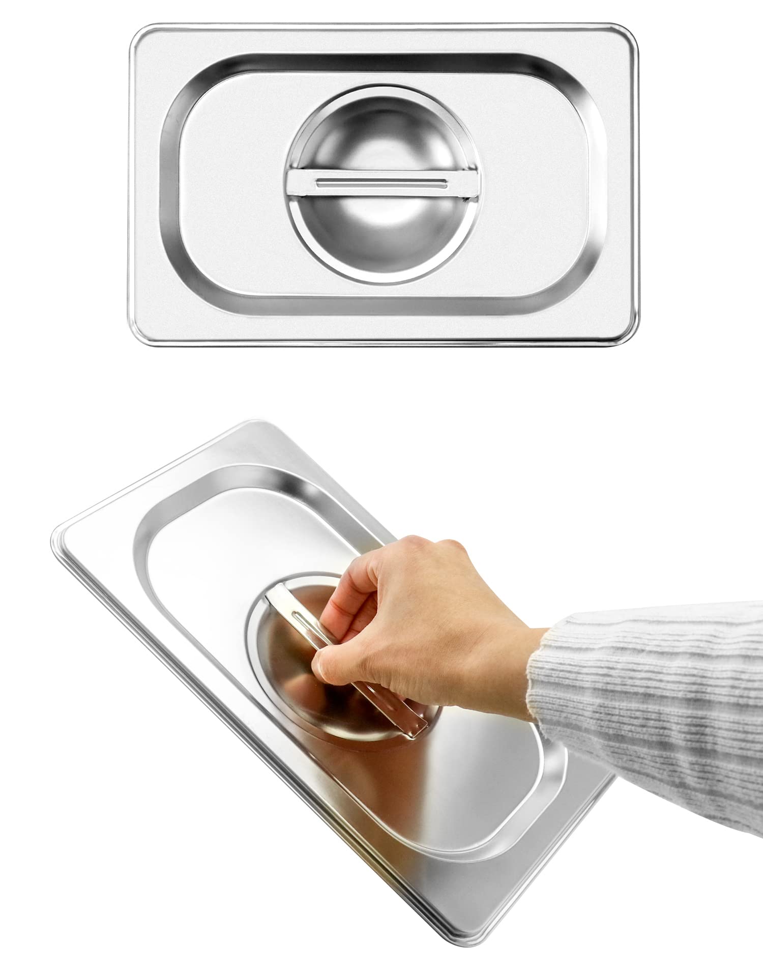 QWORK Solid Pan Lid with Handle, 4 Pack Stainless Steel Steam Table Pan Cover for 1/4 Size Steam Pans
