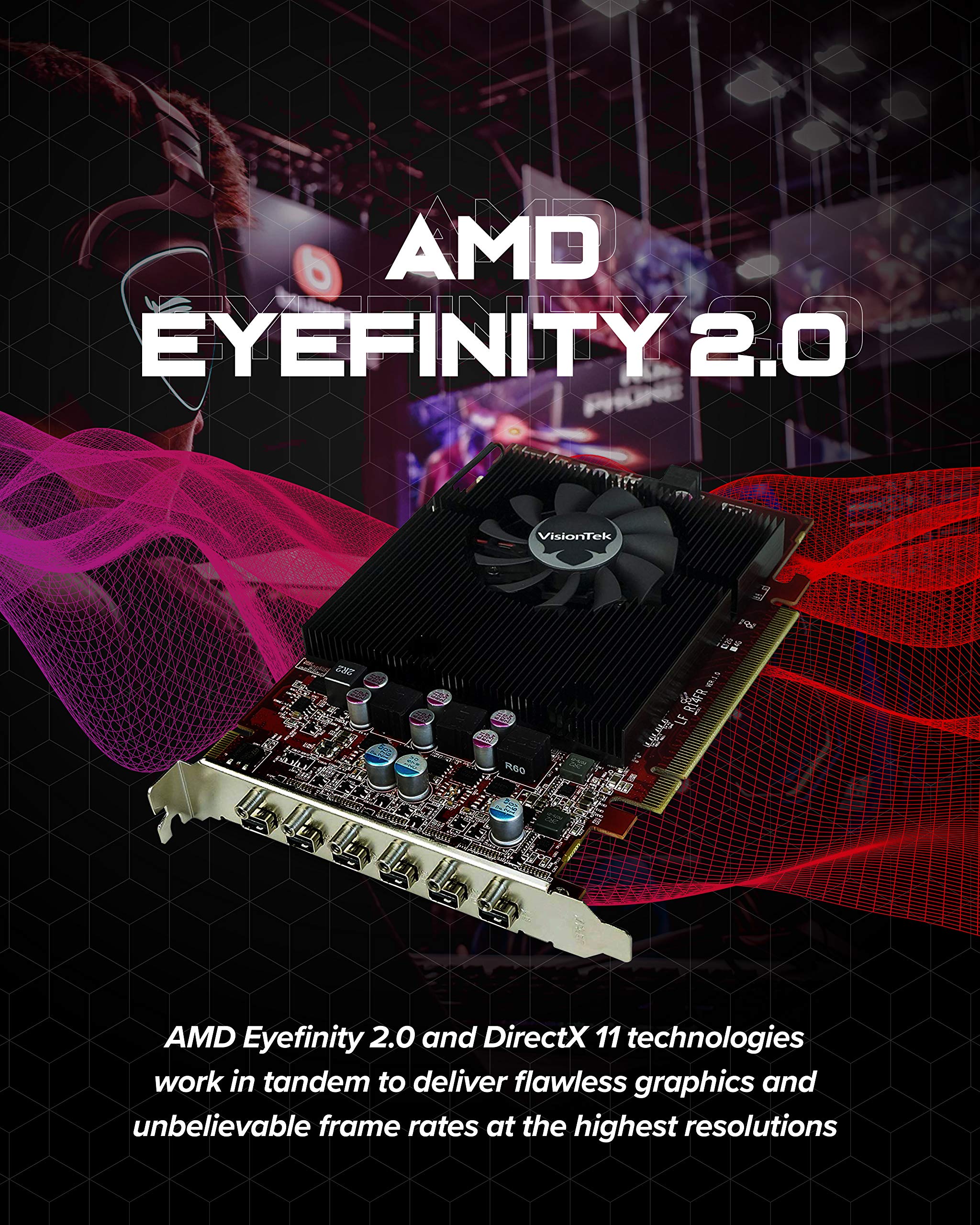VisionTek Radeon 7750 2GB GDDR5 6 4k Monitor Graphics Card, 6 Mini DisplayPort Outputs, AMD Eyefinity 2.0, PCI Express 3.0 Video Card, 7.1 Surround Sound - 900614