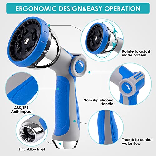 LOKIMSI Garden Hose Nozzle Sprayer,Features 10 Spray Patterns, Thumb Control, On Off Valve for Easy Water Control,Best for Watering Plants,Lawn& Garden,Washing Cars,Cleaning,Showering Pets