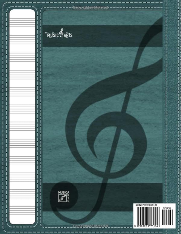 Manuscript Paper | Blank sheet Music Notebook | 120 Pages 12 Staves per Page | Full 8,5'' wide x 11'' high | Elegant vintage looking cover & paper: Turquoise Soft Cover