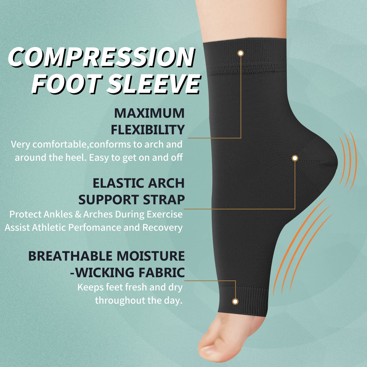 BLUEENJOY 2 Pack Ankle Brace Compression Support Sleeve - 8-15mmHg Best Open Toe Compression Socks for Plantar Fasciitis, Arch Support, Foot & Ankle Swelling