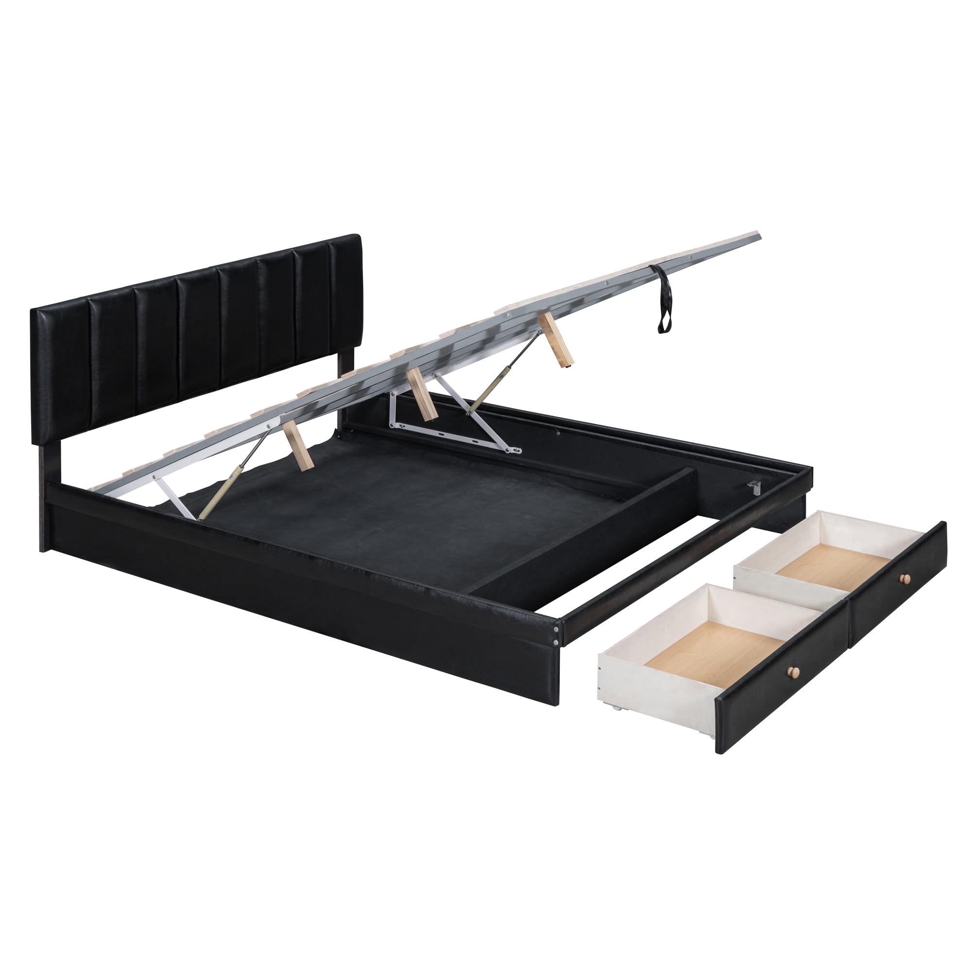 Bellemave Lift Up Storage Bed Frame Queen Size with 2 Drawers, PU Leather Upholstered Platform Bed Frame with Hydraulic Storage System and Headboard, for Teens Adults (White, Queen)