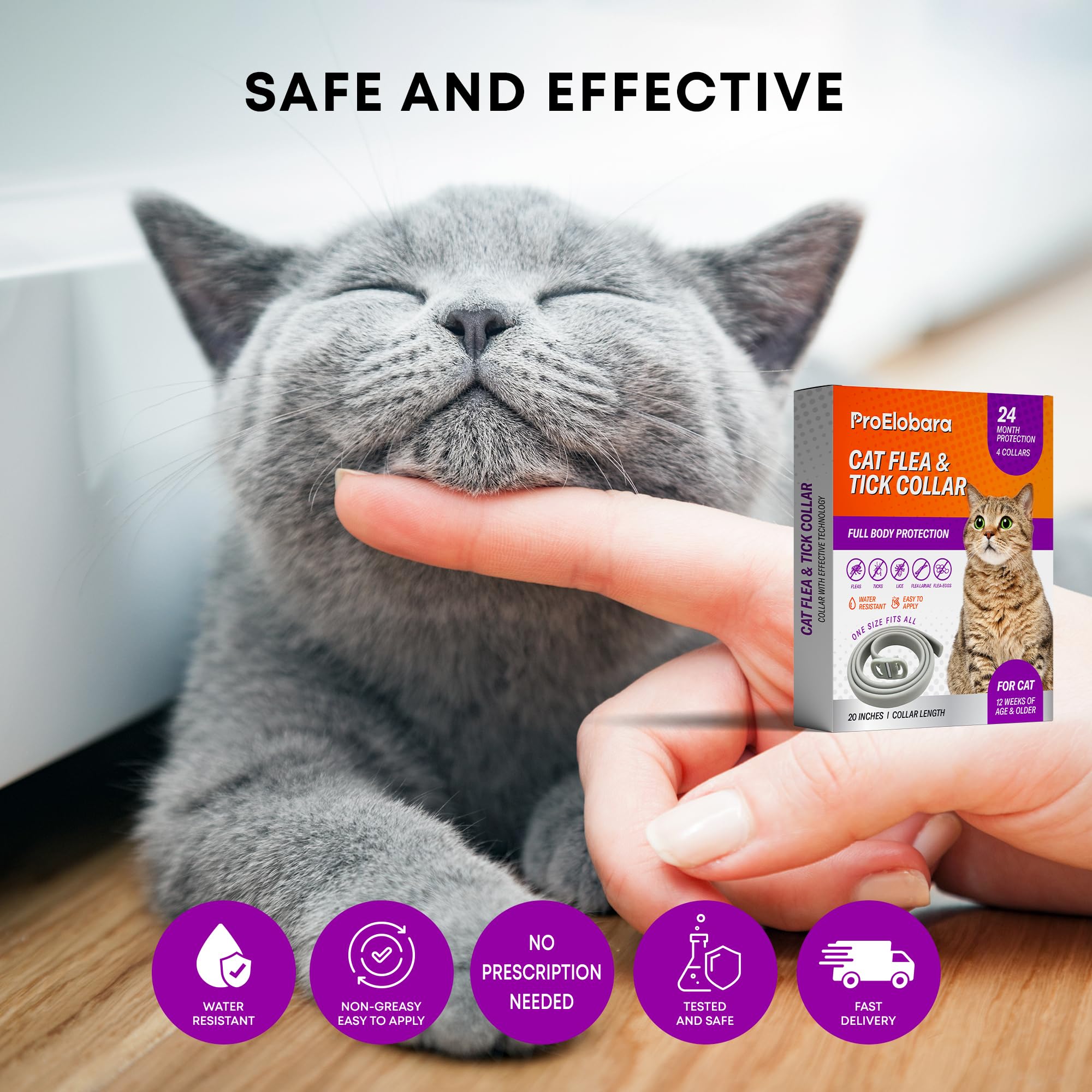 Cat Flea Tick Prevention Collar: Nature Flea Collar for Cats Fleas Repellent Collars - Safe Tick Prevention Collars for Cats Ticks Control for Kitten - 4 Pack 24 Month Protection