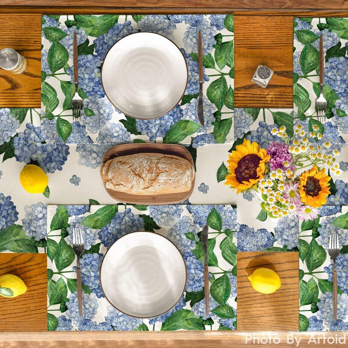Blue Hydrangea Kitchen Placemat, Summer Kitchen Table Flag Home Party Party Interior and Exterior Decoration 12 x 18 inches -B 12x18 inch