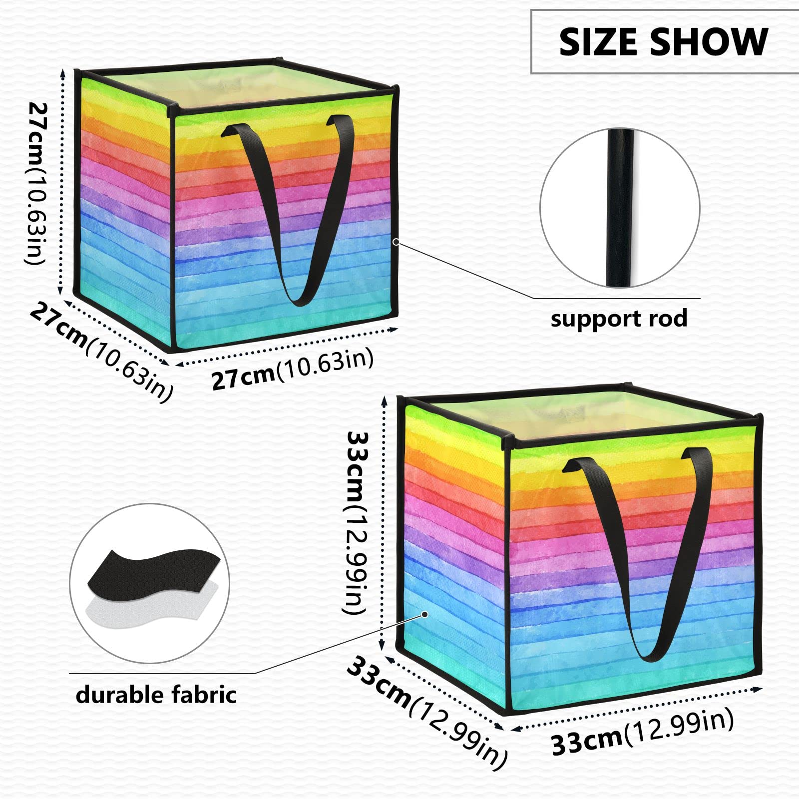 Blueangle Rainbow Striped Cube Storage Bin with Handles, 13 x 13 x 13 in, Large Collapsible Organizer Storage Basket for Home Décor(84)