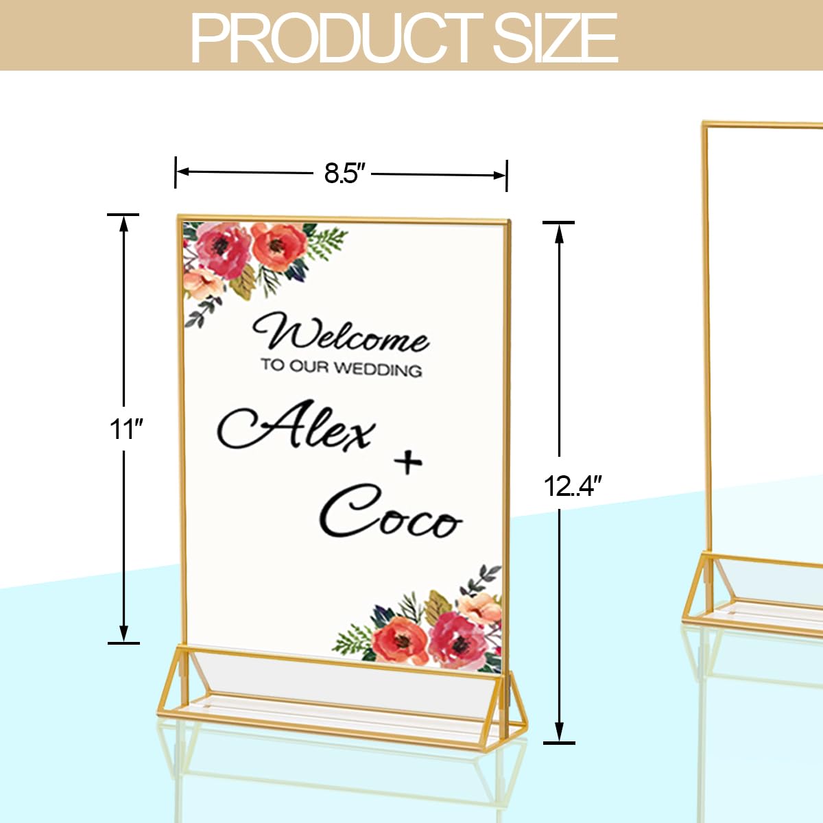 Cashger 8.5X11 Clear Sign Holder, Wedding Table Sign Double Sided Holder, Set of 6 Clear Acrylic Frames with Gold Border for Menus, Numbers, and Decor