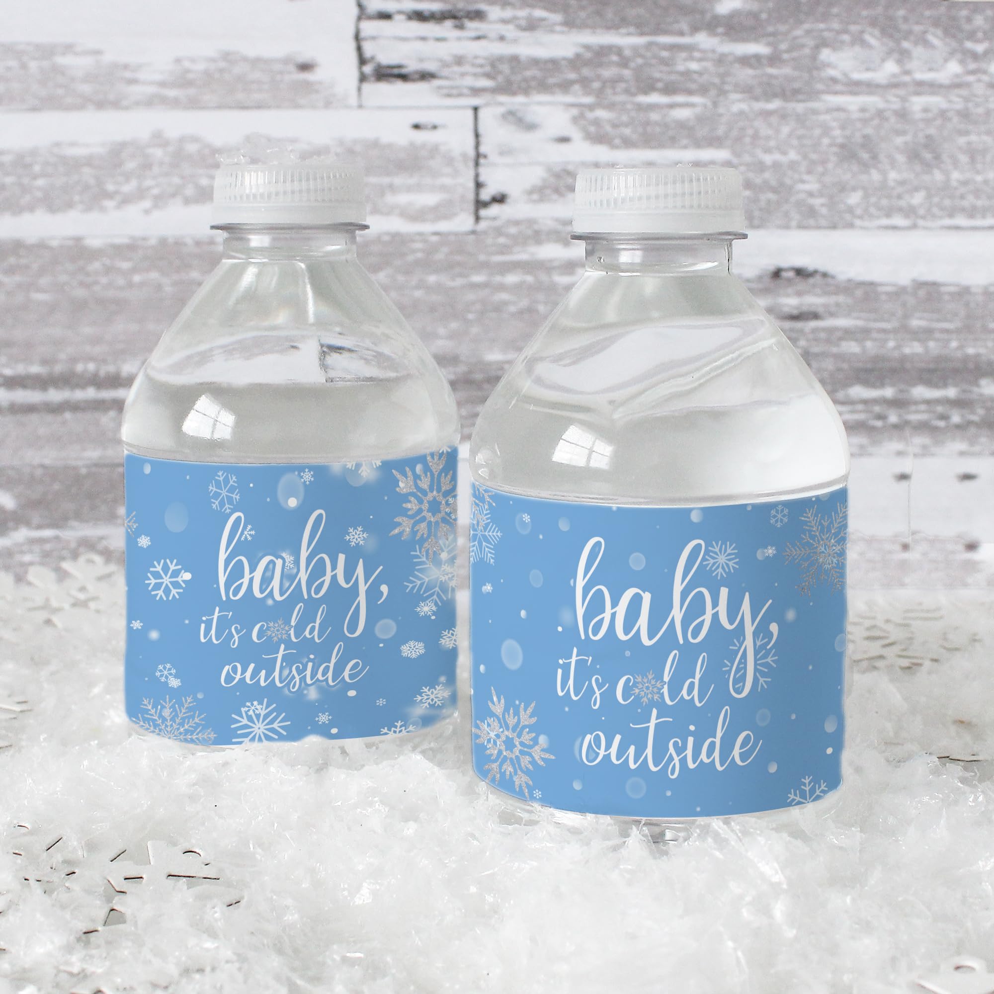 Blue Little Snowflake Winter Baby Shower Water Bottle Labels - Baby It's Cold Outside - 24 Stickers