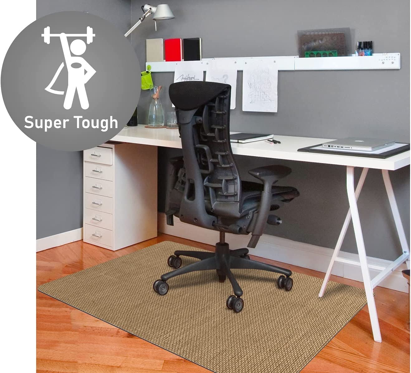 Bungalow Flooring Barbury Weave 9to5 Desk Chair Mat, 3' x 4', Made in USA, Stain-Resistant, Anti-Slip Rubber Backing, Khaki