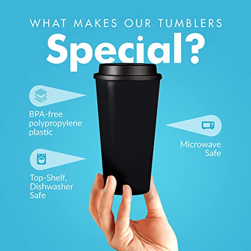 Simply Green Solutions - Reusable Coffee Cups with Lids, Thermal Cups for Hot and Cold Drinks, Double Wall Tumbler, To Go Coffee Cups, 16 oz Coffee Tumbler, Screw-On Sip Lid, Dishwasher Safe, Black