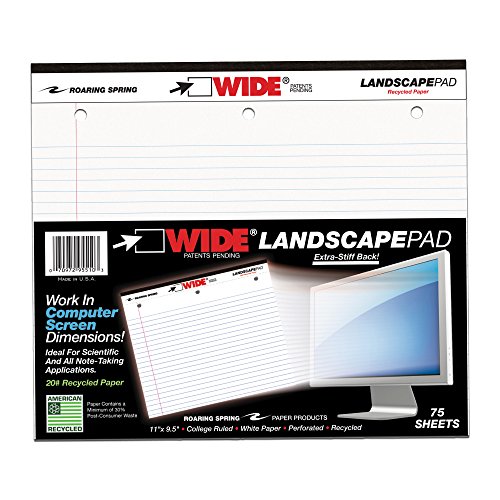 Roaring Spring Wide College Ruled Landscape Legal Pad, 11" x 9.5" 75 Sheets, White