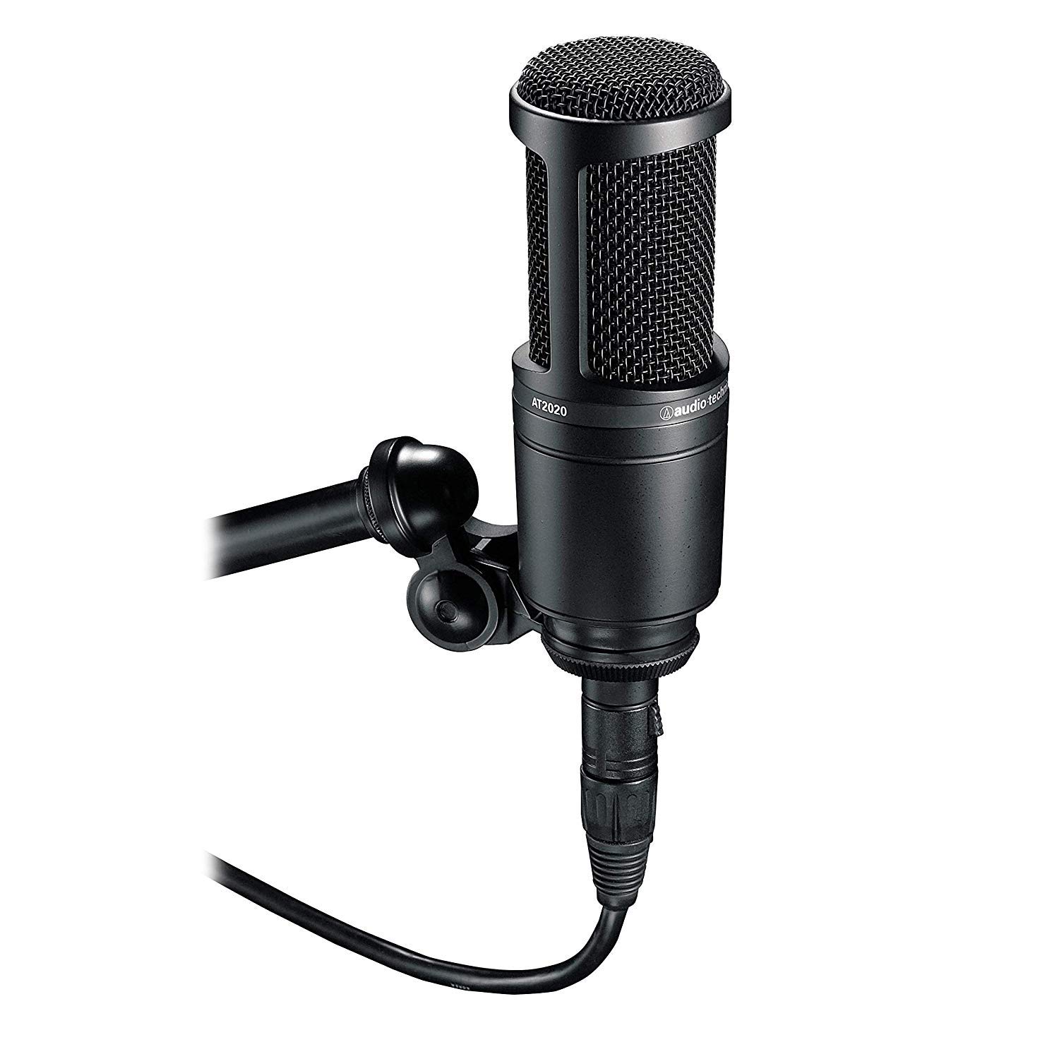 Audio-Technica AT2020 Cardioid Condenser Microphone with XLR Cable, Spider Microphone Shockmount, Isolation Shield