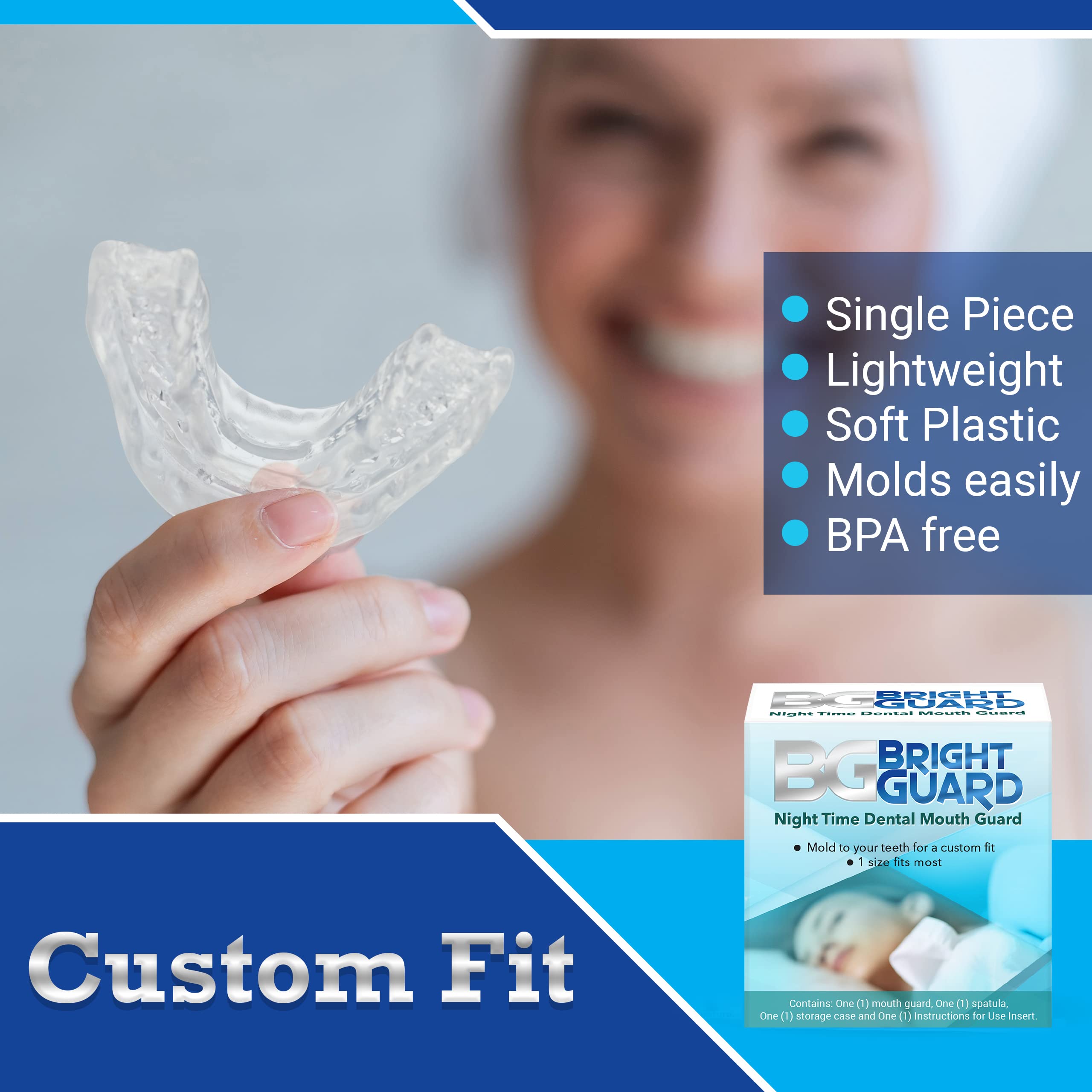 BrightGuard Grinding Mouth Guard - Teeth Grinding Mouth Guard for Sleep – Night Dental Bite Nightguard - Clenching, Bruxism, TMJ Guards - Moldable & Comfortable