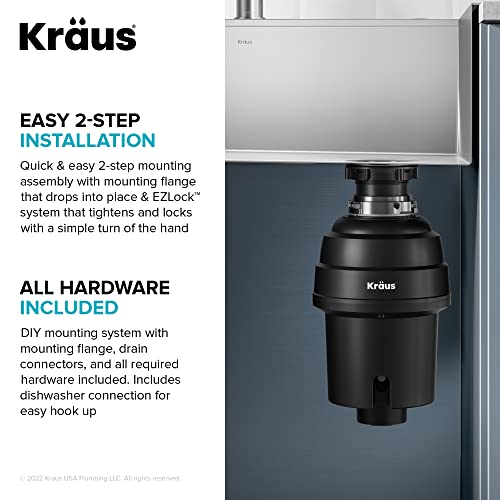 Kraus KGUW2-33MB-100-100, Bellucci Workstation 32 in. Undermount Granite Composite Single Bowl Kitchen Sink in Metallic Black with WasteGuard 1 HP Continuous Feed Garbage Disposal and Accessories