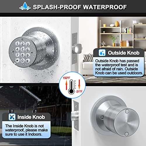 Signstek Keyless Entry Door Lock,Door Knob with Keypad,Smart Code Door Lock,Mute Mode,Passage Function, Easy to Install,Satin Nickel
