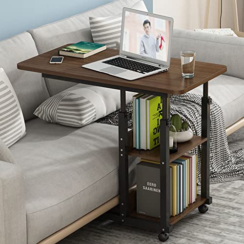 HUATOL Overbed Adjustable Table, Swivel Wheel Rolling Tray - Foldable Bedside Home Desk,Pneumatic Mobile Laptop Computer Standing Desk Cart with Tray(Black Oak)