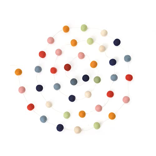 Glaciart One Felt Ball Garland - Pom Pom Garland - 12 Feet, 40 Balls, 7 Gender Neutral Colors, Pom Pom Decorations, Nursery Decor, Bunting, Birthday Party Decorations, Easter, Photo Prop