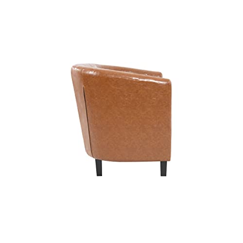 Emma Love Seat, Button Tufted Faux Leather Barrel Loveseat, Midcentury Modern 2 Seater Sofa Couch, Small Loveseat for Small Spaces, Bedrooms, Couches for Living Room, Easy Tool-Free Assembly - Caramel