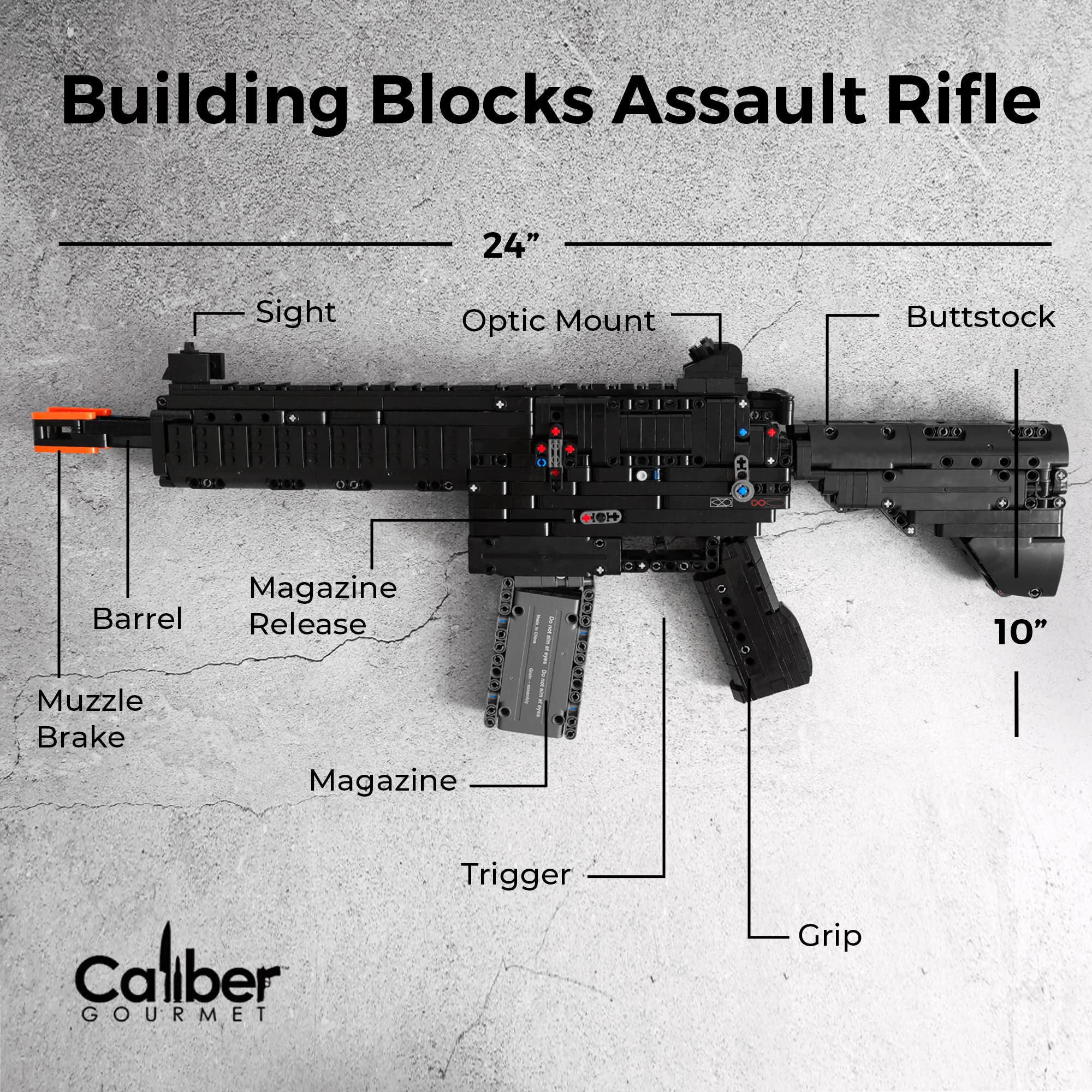 Caliber Gourmet Assault Rifle Machine Gun Mechanical Model Kit Building Blocks Blaster Kit, Sniper, 12+ yrs & Adults, 1178 pcs 3D, Simulation Weapon Toy, Like Lego, DIY, Gun Lovers, (Rifle), Black