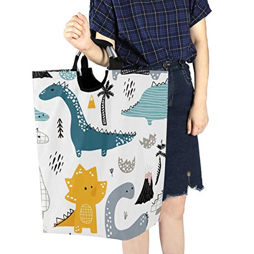 senya Large Storage Basket with Handles Collapsible Organizer Bin Laundry Hamper for Nursery Clothes Toys, Dino Scandinavian Style