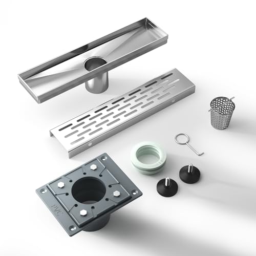 EMBATHER 12 Inches Shower Drain with Removable Strainers,PVC Shower Drain Base for Bathroom Floor Drain,Brushed Nickel Stainless Finished