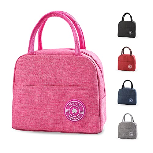 HUBAKO Small Portable Cute Lunch Bag for Kids, Mini Insulated Children Lunch Box Reusable Student Lunch Tote Bag with Front Pocket for Boys Girls, Durable LunchBag for School Picnic Office Work,Pink