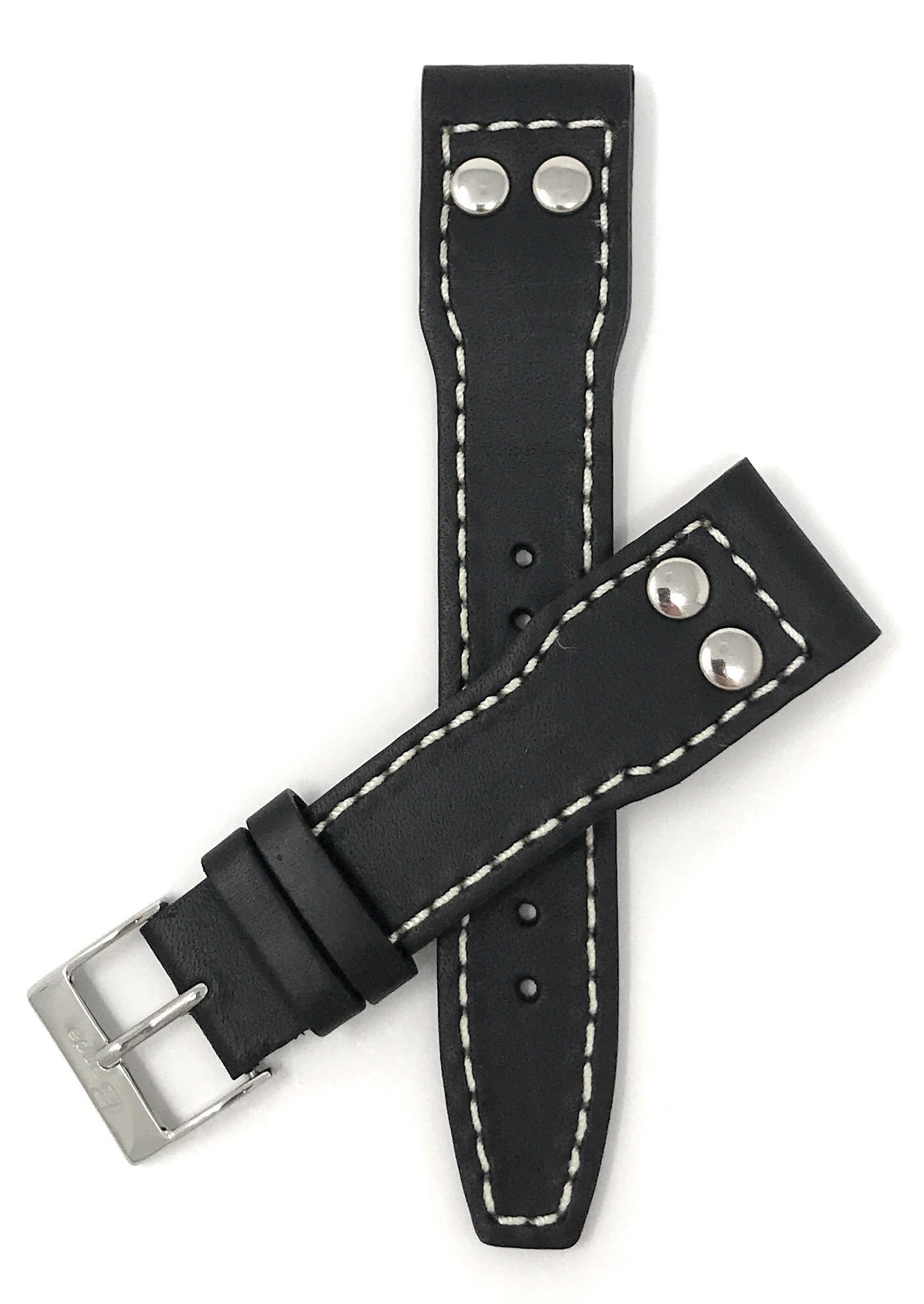 Bandini 18mm Mens Italian Leather Watch Band Strap - Black - 2 Rivets for IWC Pilot