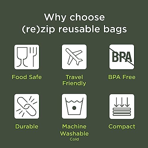 rezip 2-Pack Medium Size Storage Bags | Zippered, Reusable Bags for Travel & Household Storage | BPA-Free, Food Grade, Machine Washable (Black)