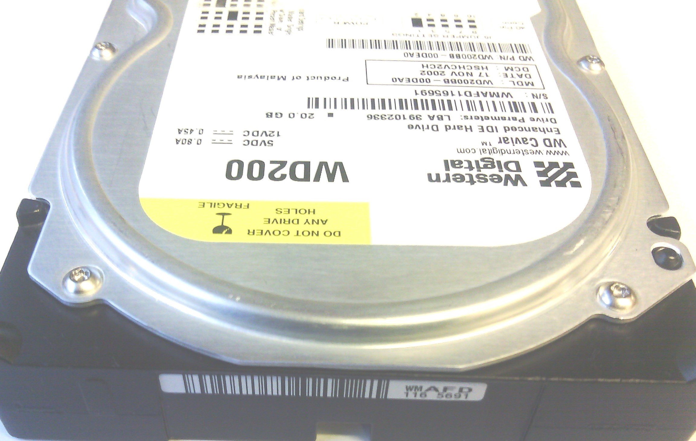 Western Digital HDD 20GB IDE, WD Caviar WD200BB-75DEA0, DP/N 01T320 REV A00