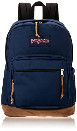 JanSport Right Pack Backpack - Travel, Work, or Laptop Bookbag with Leather Bottom, Navy