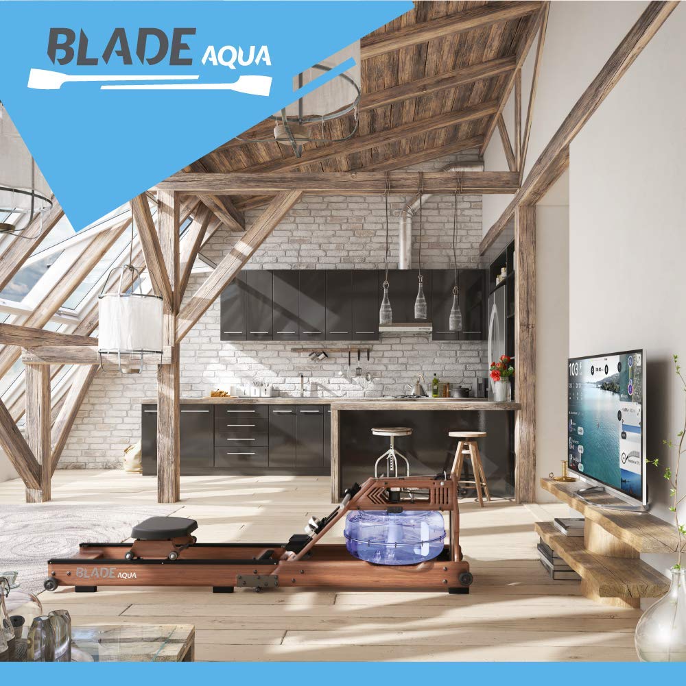 Bluefin Fitness Blade Aqua W-1 | Water Resistance Powered Rowing Machine | 100% Sustainable American Ashwood | Foldable Home Gym Equipment | LCD Console | Kinomap App Integration