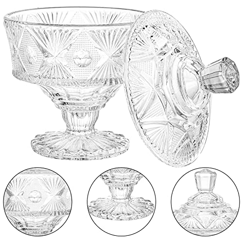 Frcctre 2 Pack Glass Candy Dish with Lid, 15 Oz Clear Covered Candy Bowl Crystal Candy Jar Cookie Jar Decorative Apothecary Jar for Party, Candy Buffet, Wedding, Christmas, Home