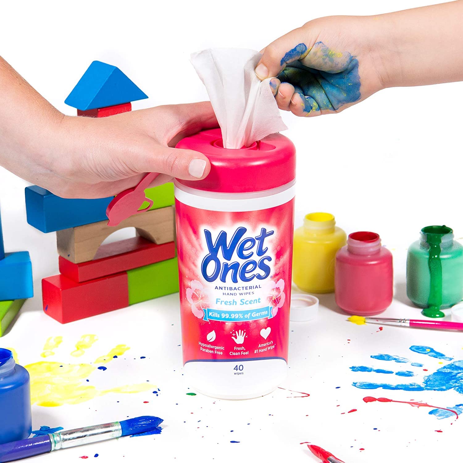 Wet Ones Antibacterial Hands & Face Wipes Fresh Scent 40 Count Canister (Pack of 4)