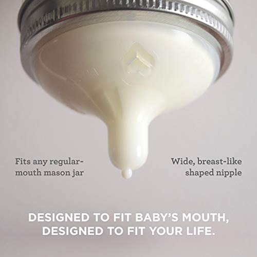 Mason Bottle Silicone Nipples: Slow Flow for 0-3 Months: Make a BPA Free Glass Baby Bottle Using Any Regular-Mouth Mason Jar, Non-Toxic, 100% Made in The USA (2 Pack)