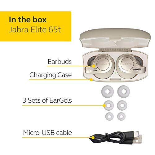 Jabra Elite 65t Earbuds โ Alexa Built-in, True Wireless Earbuds with Charging Case, Gold Beige โ Bluetooth Earbuds Engineered for The Best True Wireless Calls and Music Experience