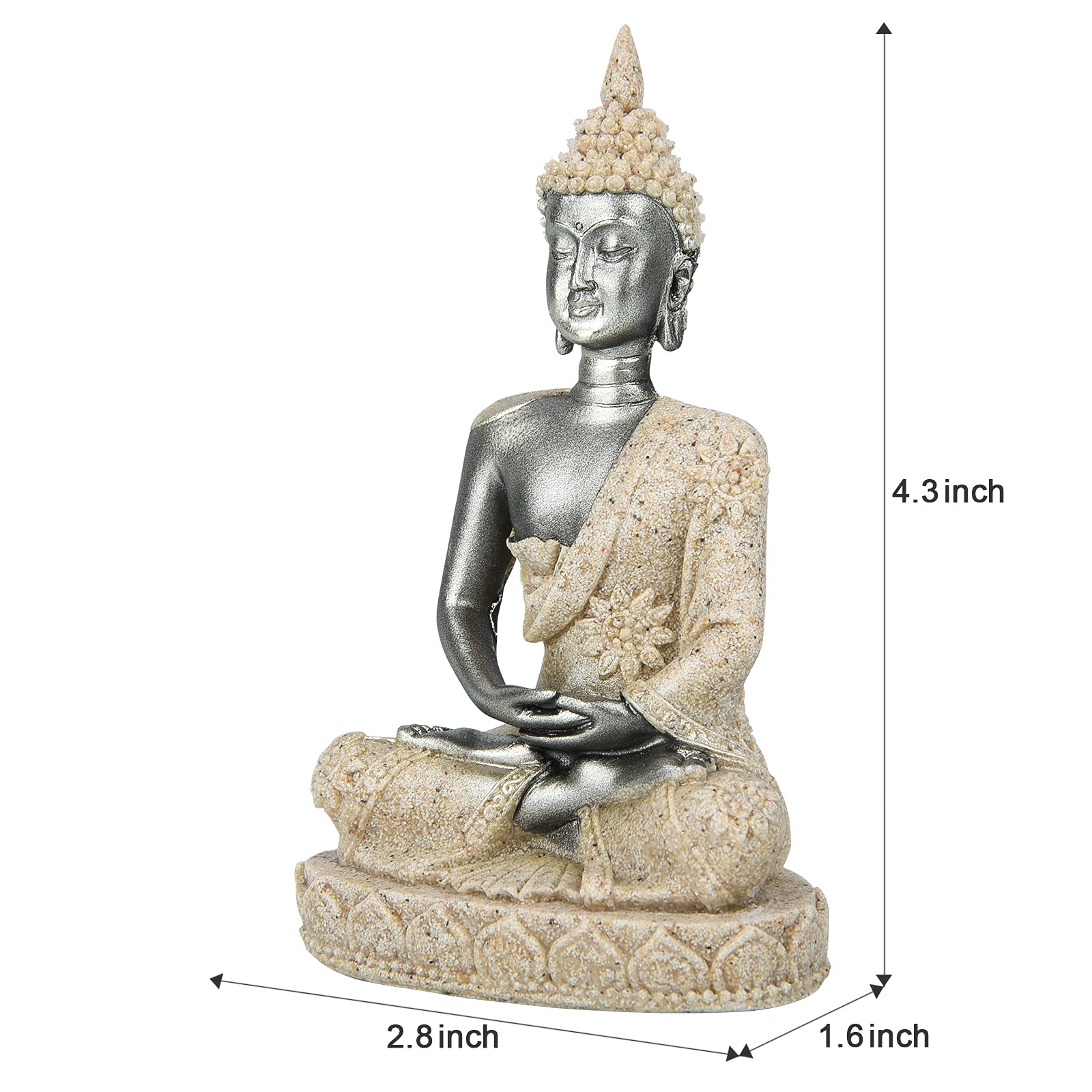 GoYonder Sandstone Buddha Statue for Home Decor, 4.3" Rustic Buddha Decor Thai Shakyamuni Figurine, Hindu Decor for Meditation Altar with Bronze Finish